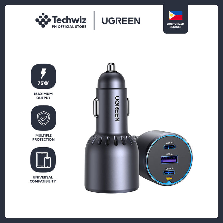 [Techwiz] UGREEN 75W 3-Port Fast Car Charger - PH – TechWizPH
